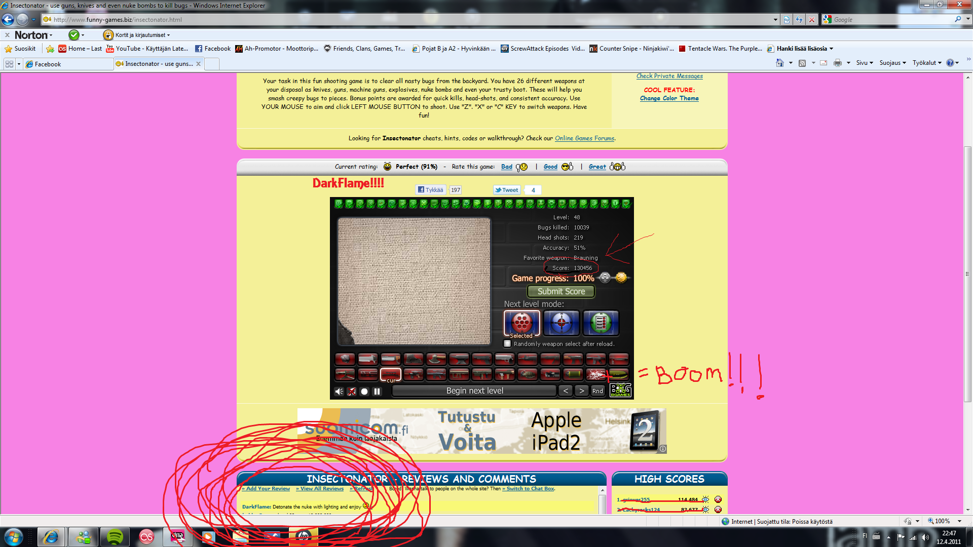 Insectonator - use guns, knives and even nuke bombs to kill bugs