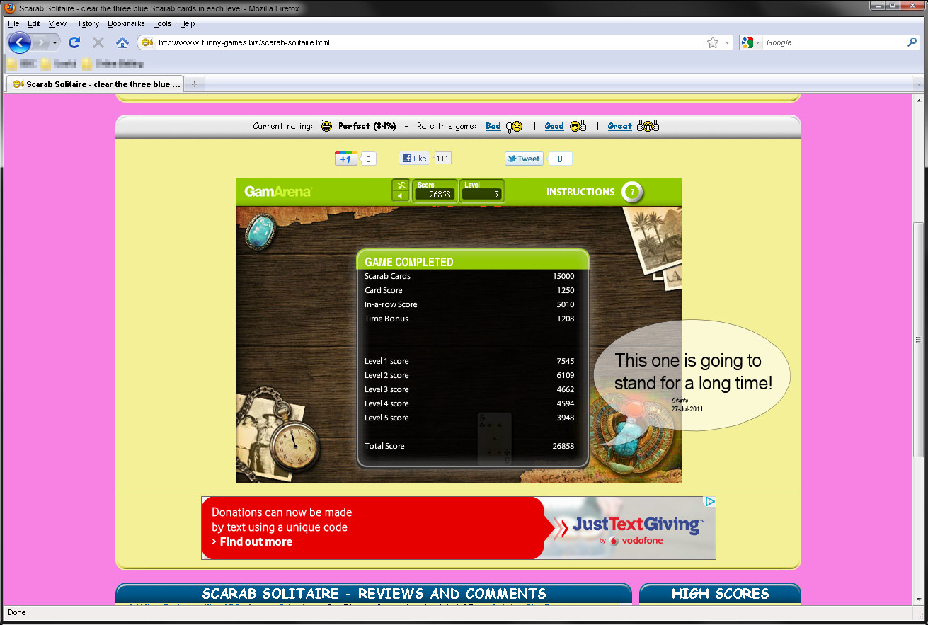 Scarab Solitaire - clear the three blue Scarab cards in each level